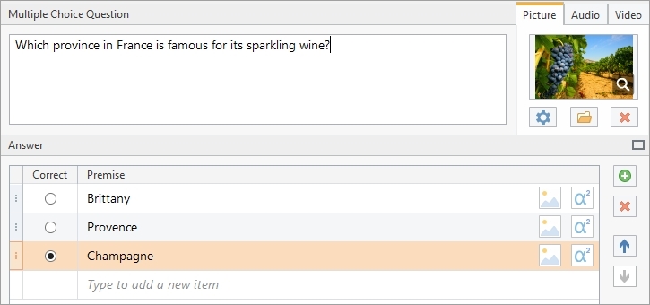 Creating the first question of the quiz